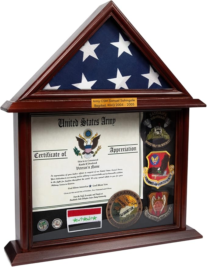 3x5 Flag Display Case with Certificate Holder - Customize Name Plate