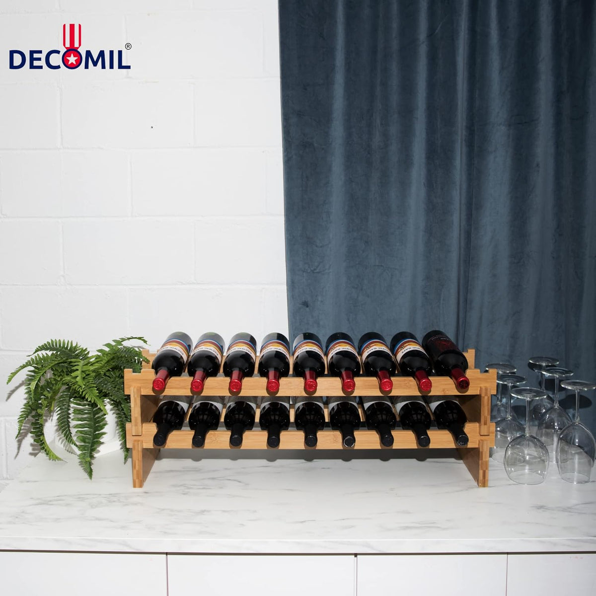 18 Bottle Wine Rack Stackable Modular Bamboo Wine Rack