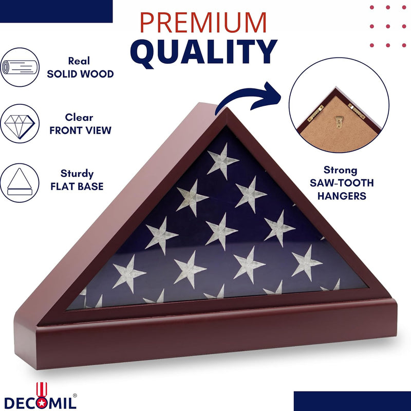 Burial Flag Display Case with Pedestal - Solid Wood Cherry Finish for