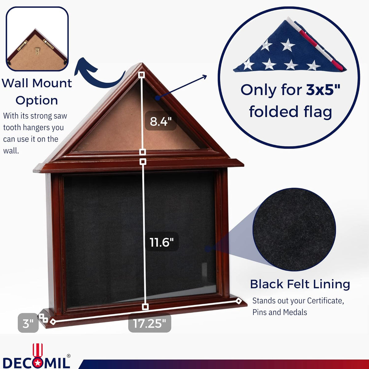 Certificate and Document Holder with 3x5 Flag Display Case - Mango Fin